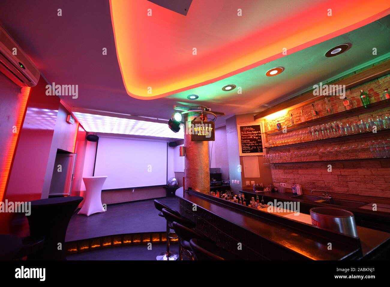 Dimmed lighting in the "Lebenslust" bar in Erich-Kästner-Strasse 14 in ...