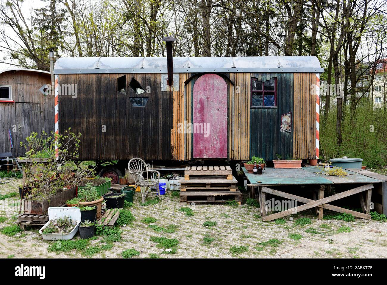 The "Wagenburg" "Stattpark Olga" at its new location in the ...