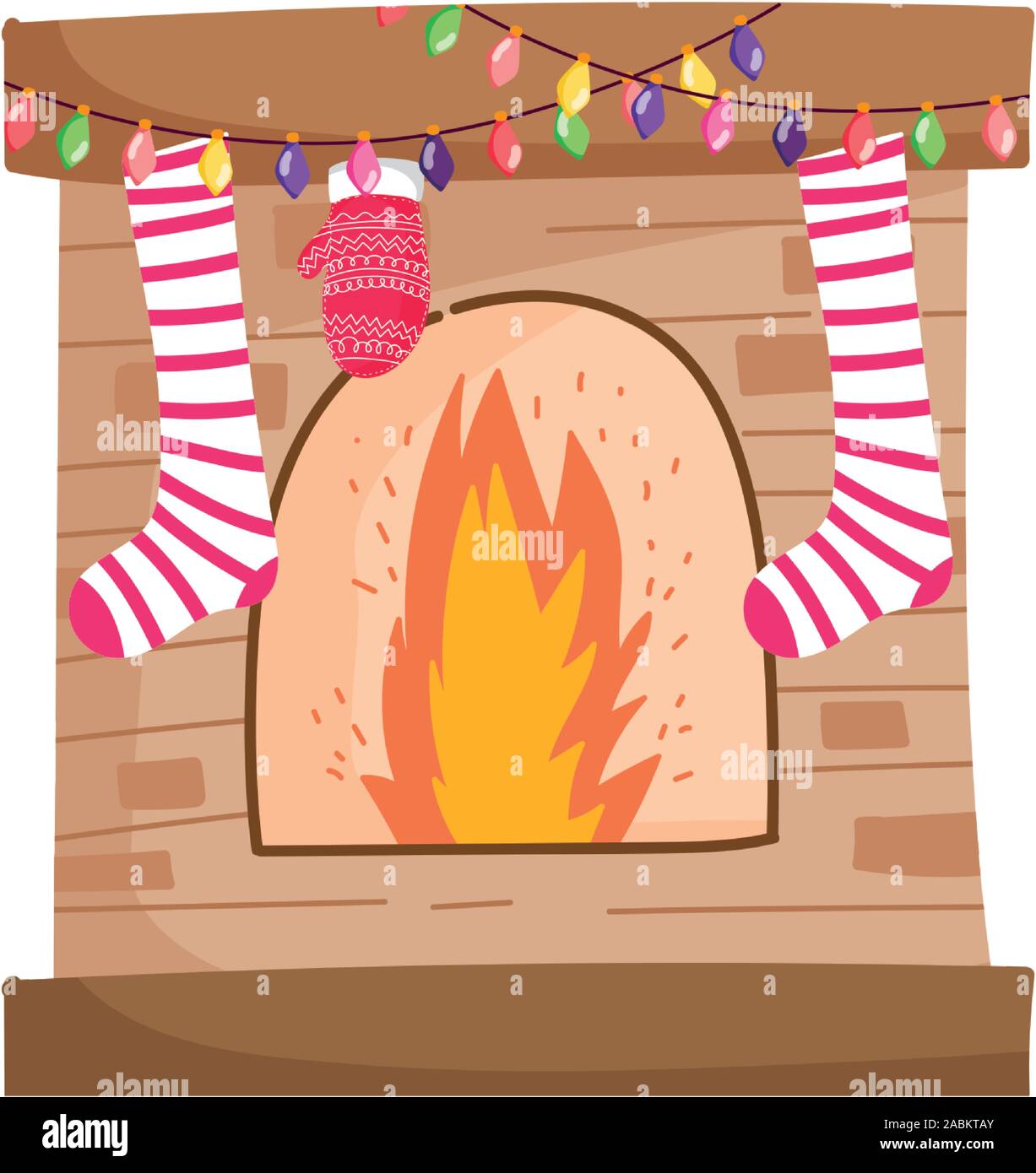 merry christmas celebration chimney socks mitten lights snowflakes ...