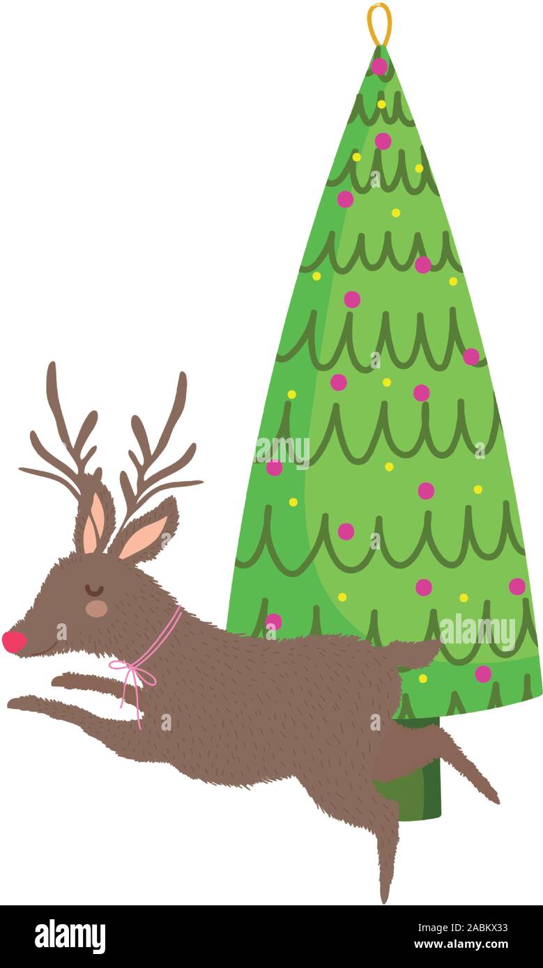 merry christmas celebration decorative tree with reindeer vector ...