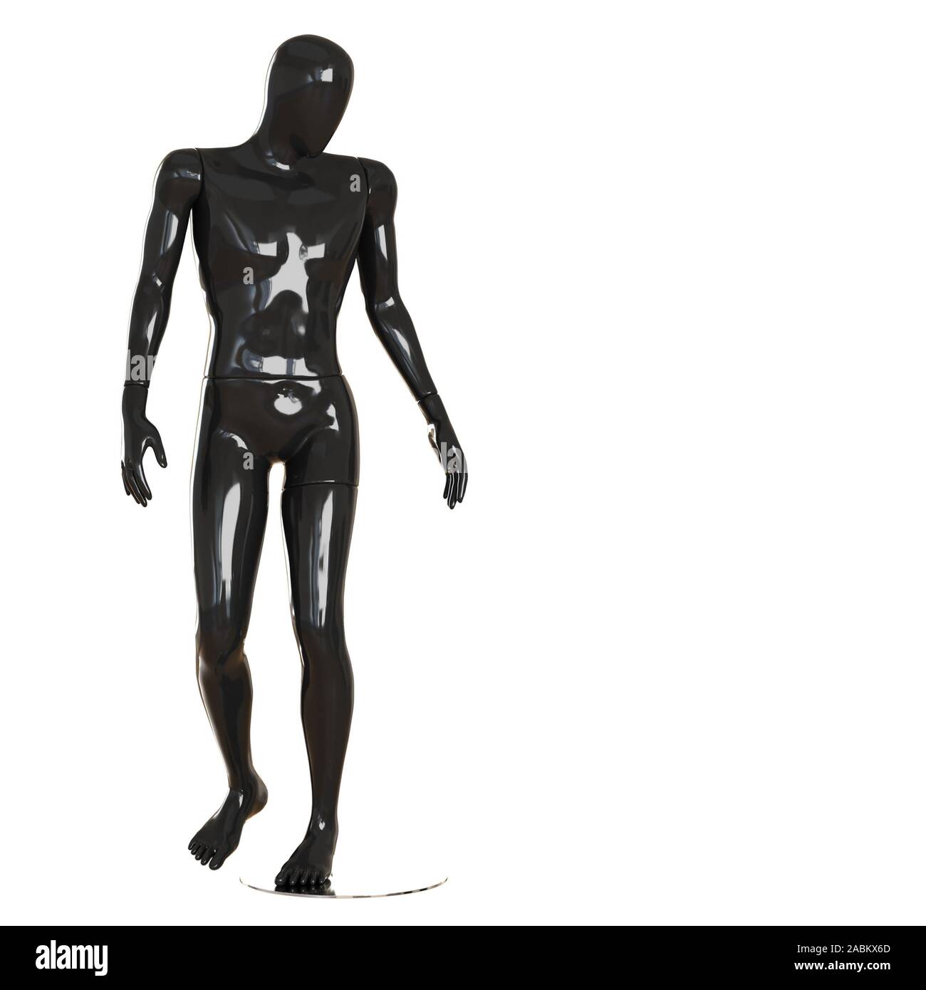 A black faceless guy a mannequin stands and poses. Isolated on white ...