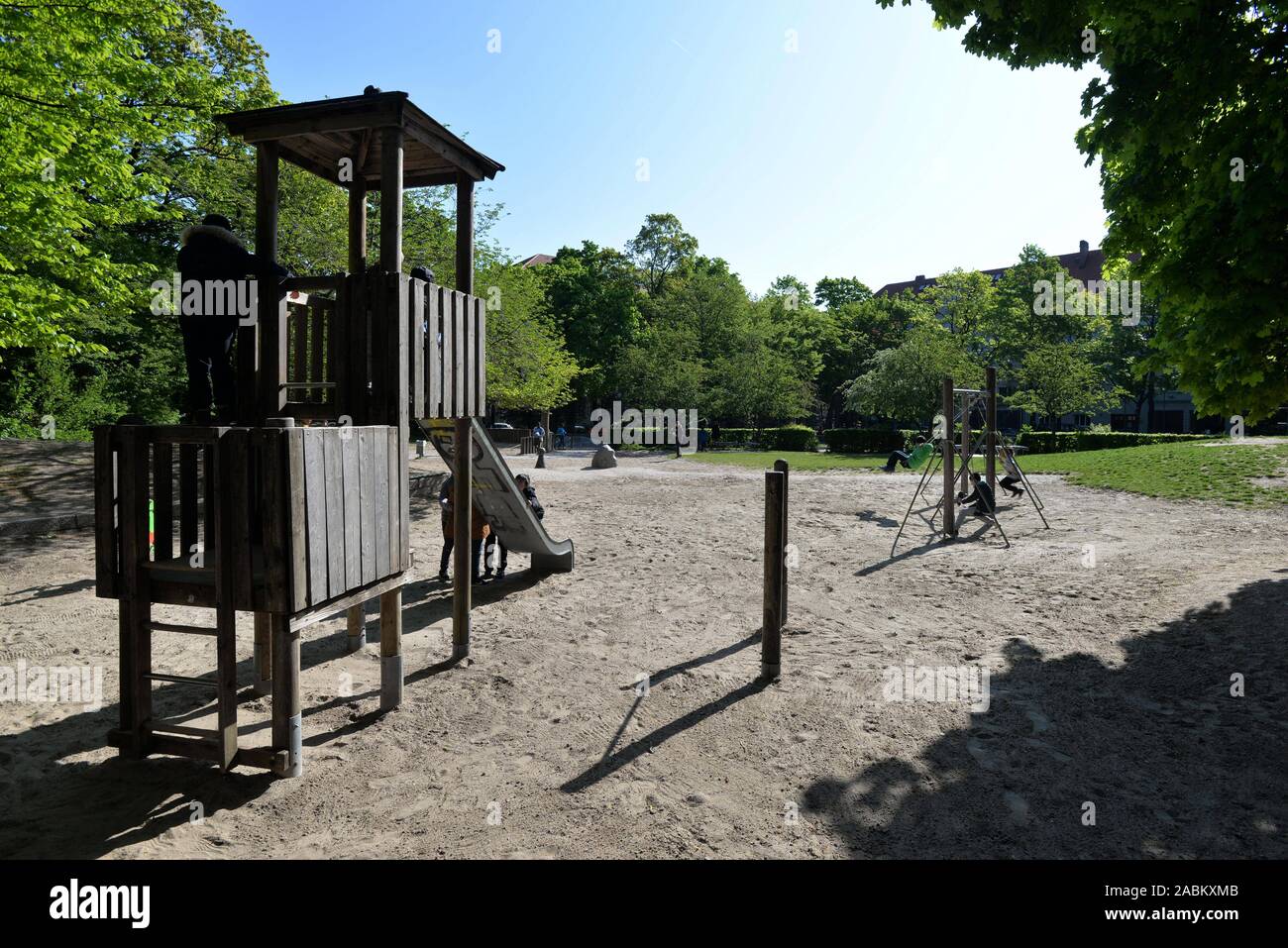 The playground at Johannisplatz in Munich-Haidhausen. [automated ...