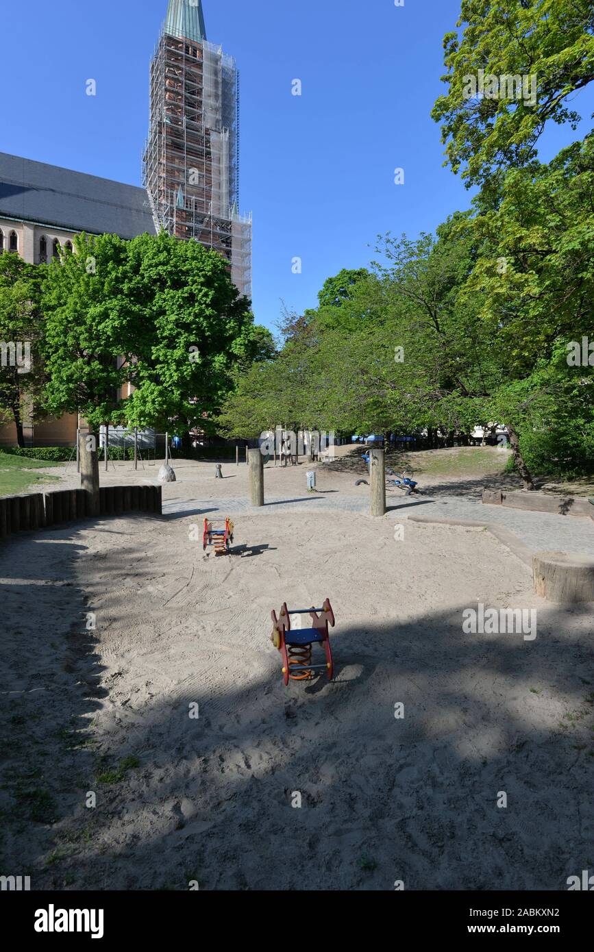 The playground at Johannisplatz in Munich-Haidhausen. [automated ...