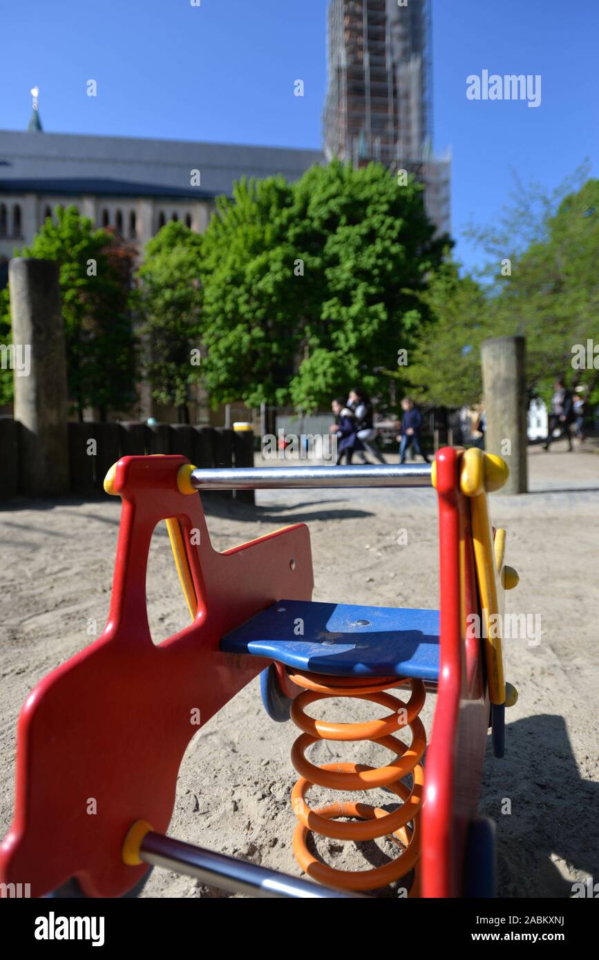 The playground at Johannisplatz in Munich-Haidhausen. [automated ...