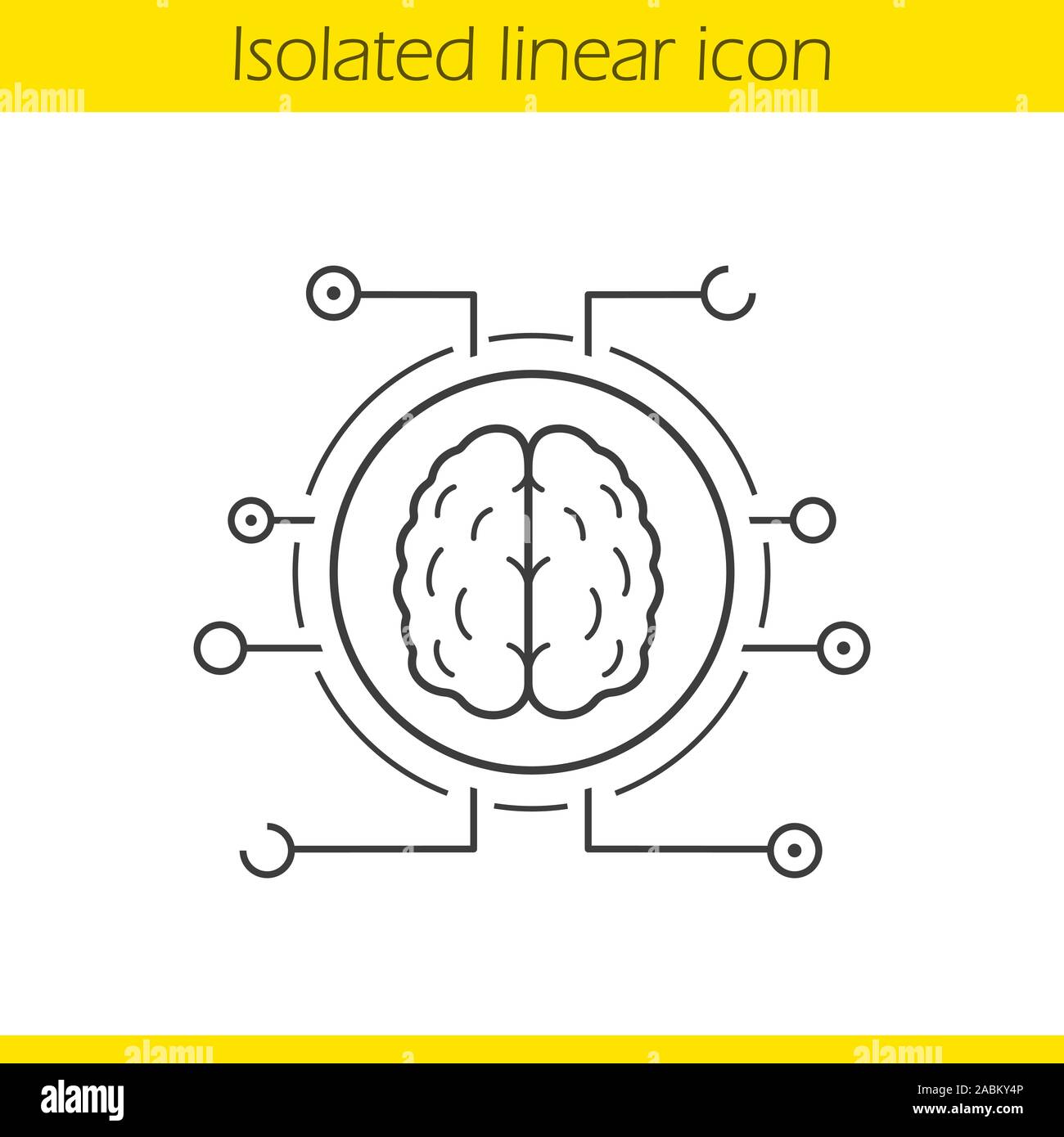 Neural networks linear icon. Thin line illustration. Human brain contour symbol. Artificial ...