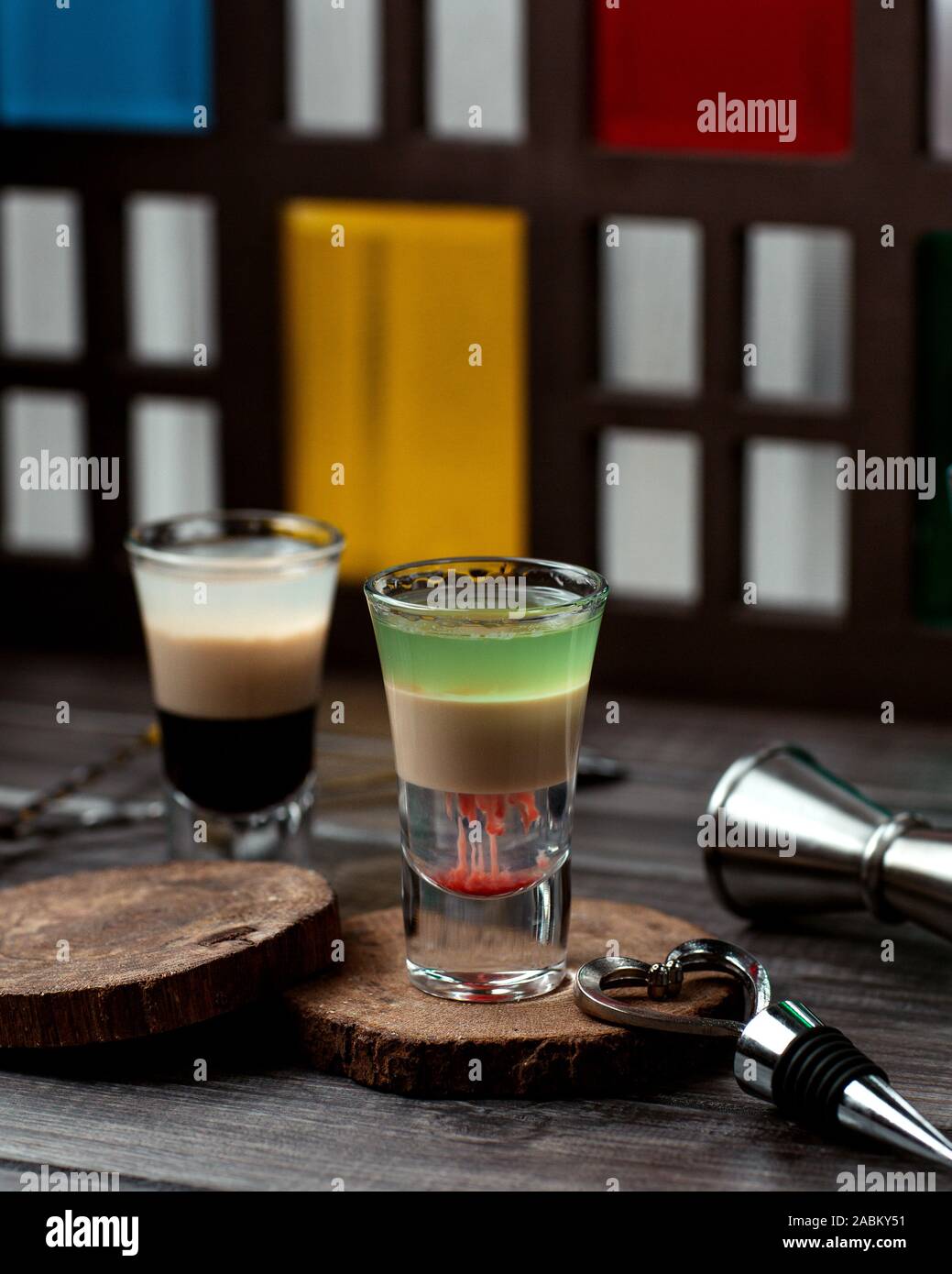 multilayer cocktail shots on the table Stock Photo - Alamy