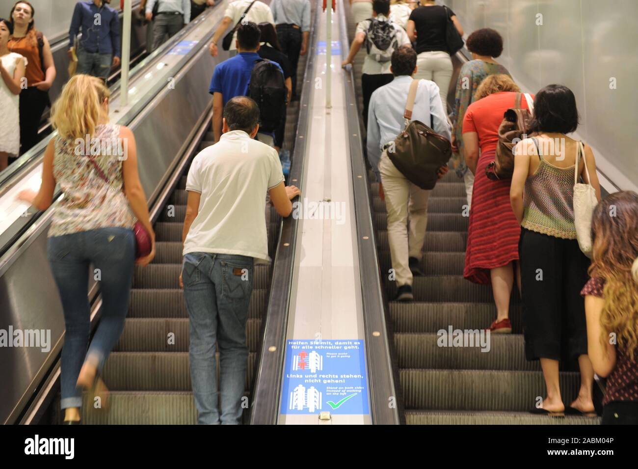 A new sticker with the words "Stand left and right, don't go! Help us ...