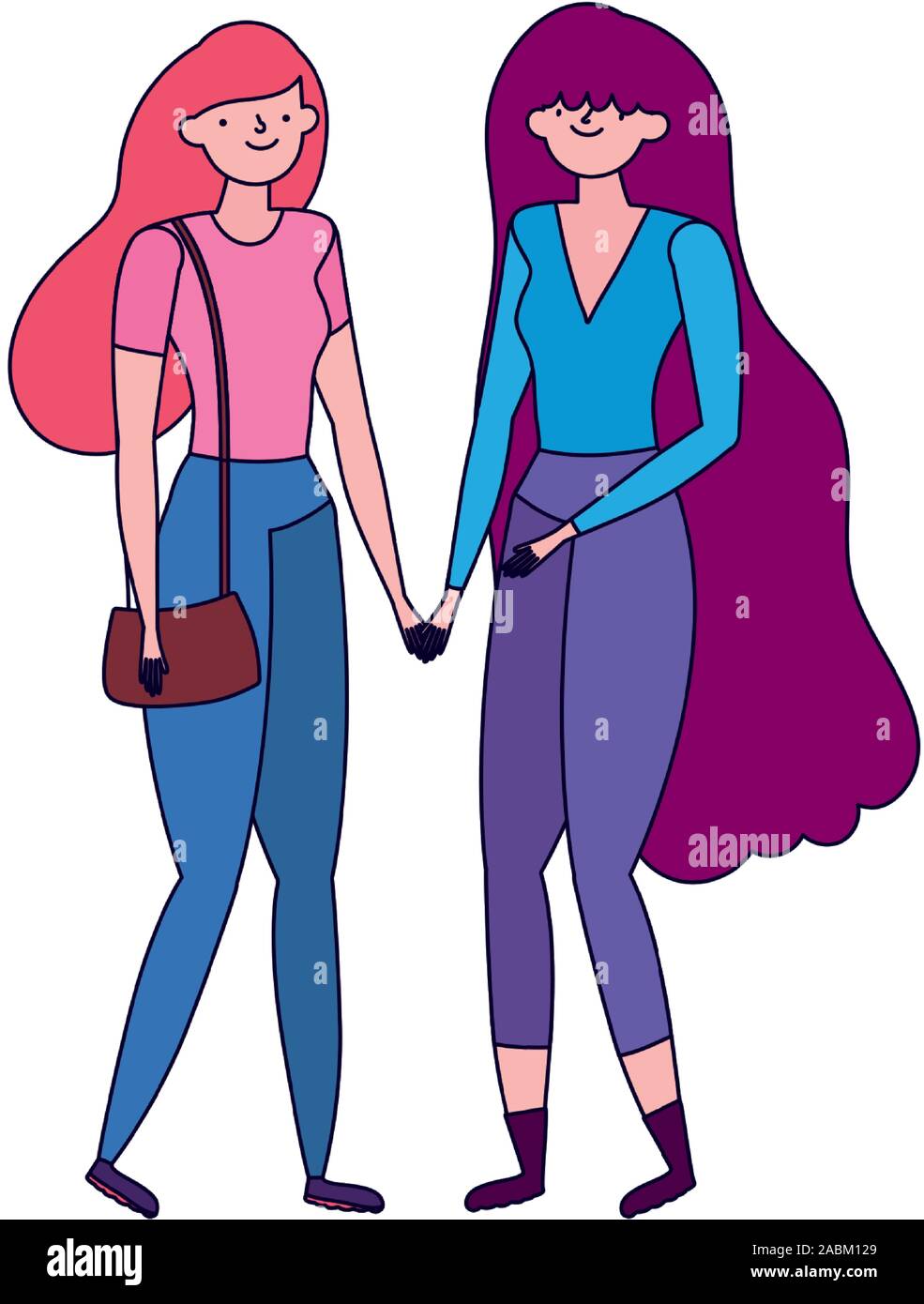 two women together friends characters vector illustration Stock Vector ...