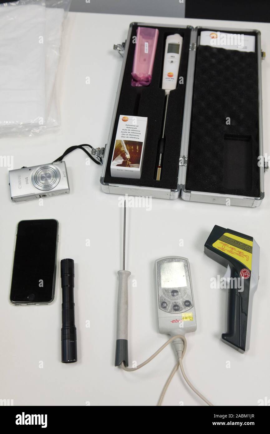 In a staged food inspection, the measuring instruments are ready for ...