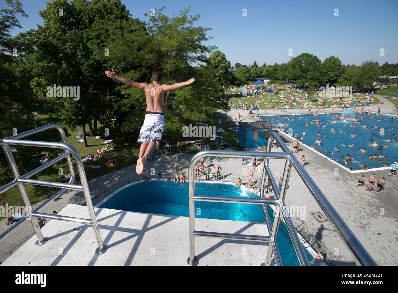 Jump tower in the Michaelibad, Munich's largest leisure pool [automated ...
