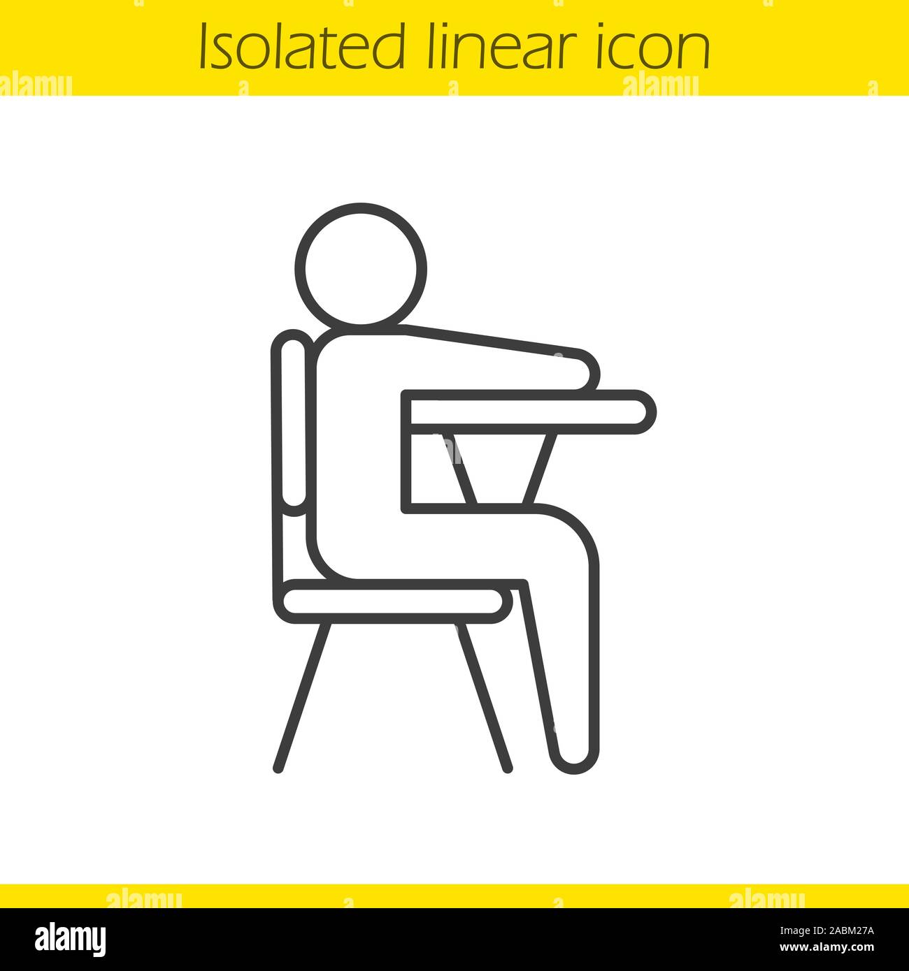 Pupil linear icon. Thin line illustration. School student sitting at ...