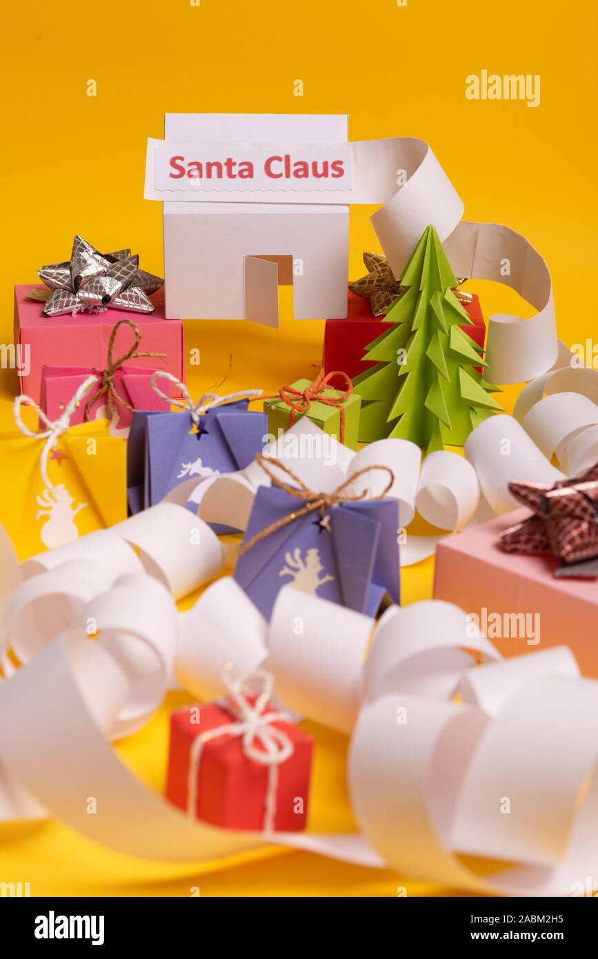 Long twisted expanded letter for Santa Claus. Copy space. yellow ...