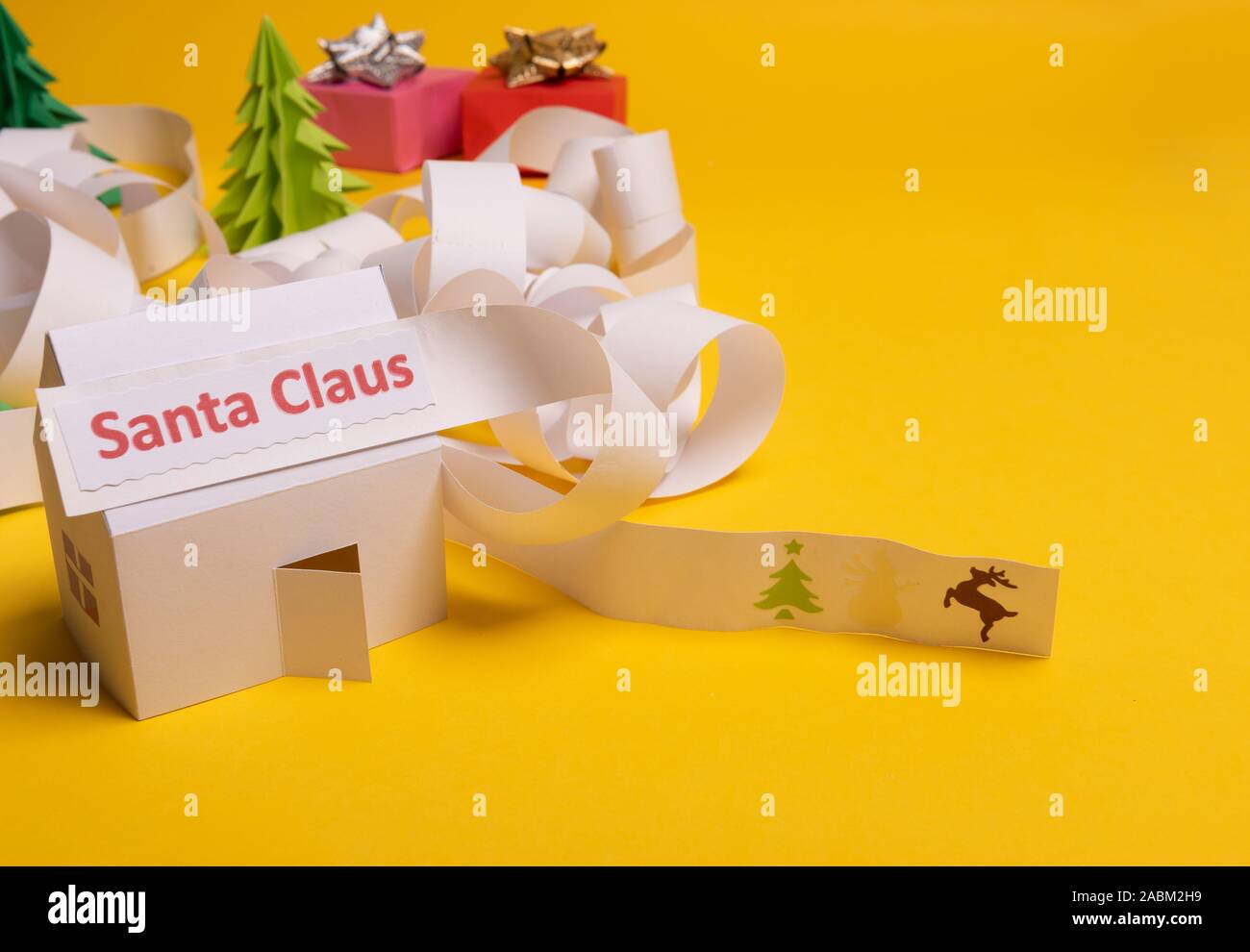 Long twisted expanded letter for Santa Claus. Copy space. yellow ...