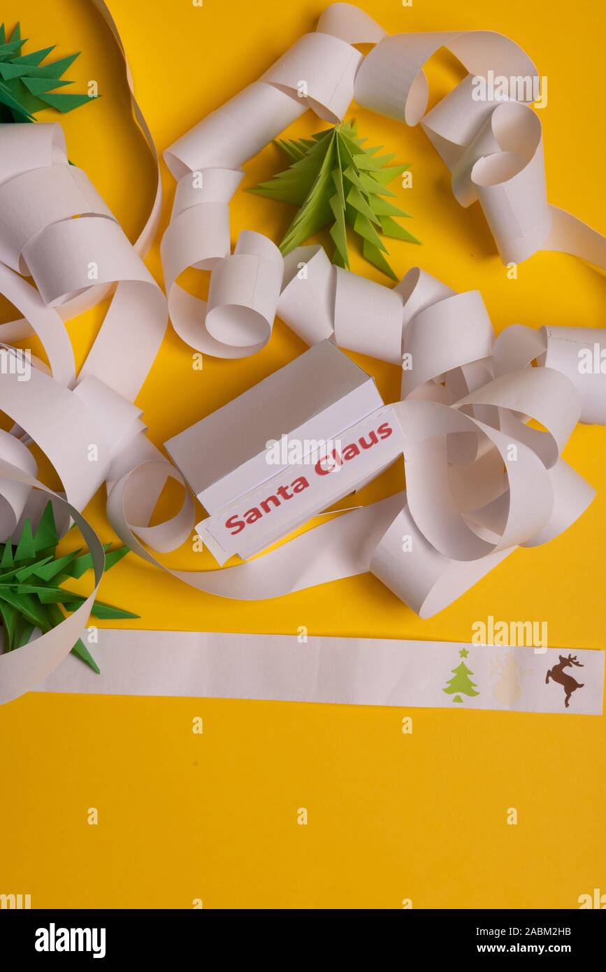 Long twisted expanded letter for Santa Claus. Copy space. yellow ...