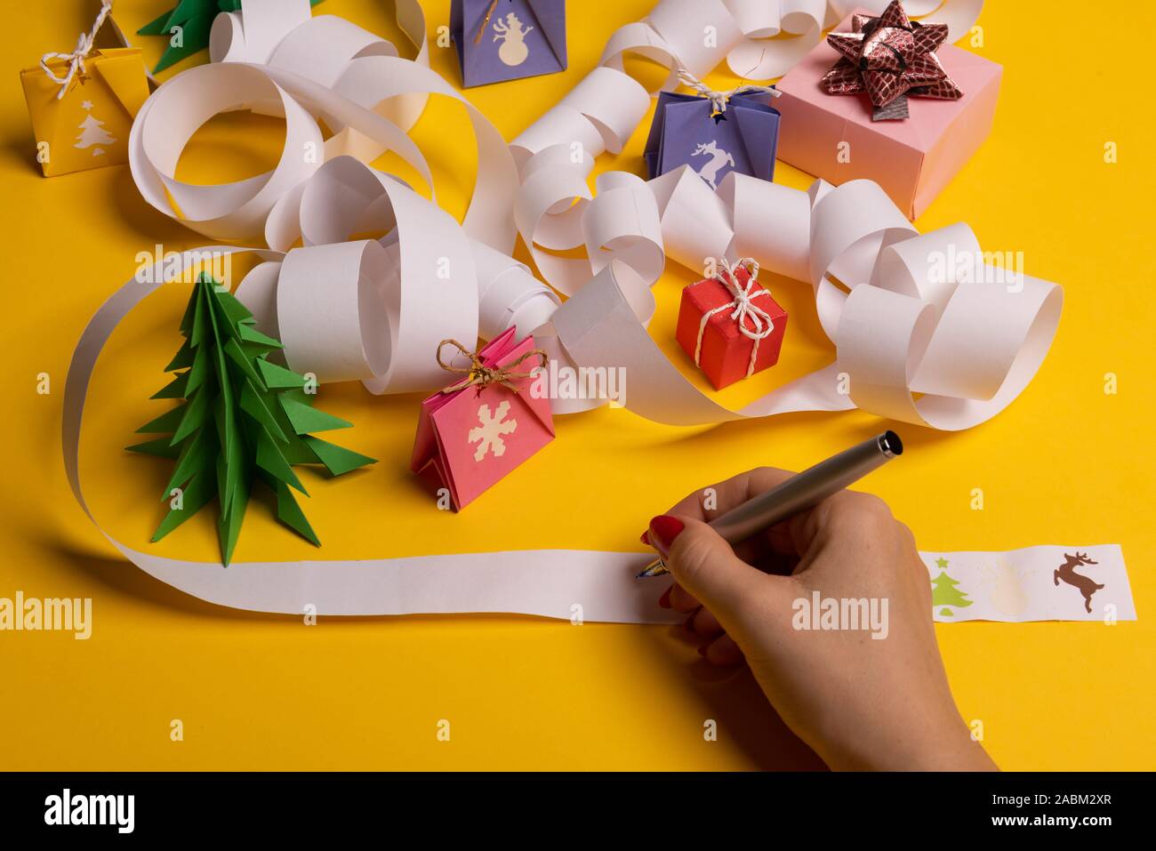 Long twisted expanded letter for Santa Claus. Copy space. yellow ...