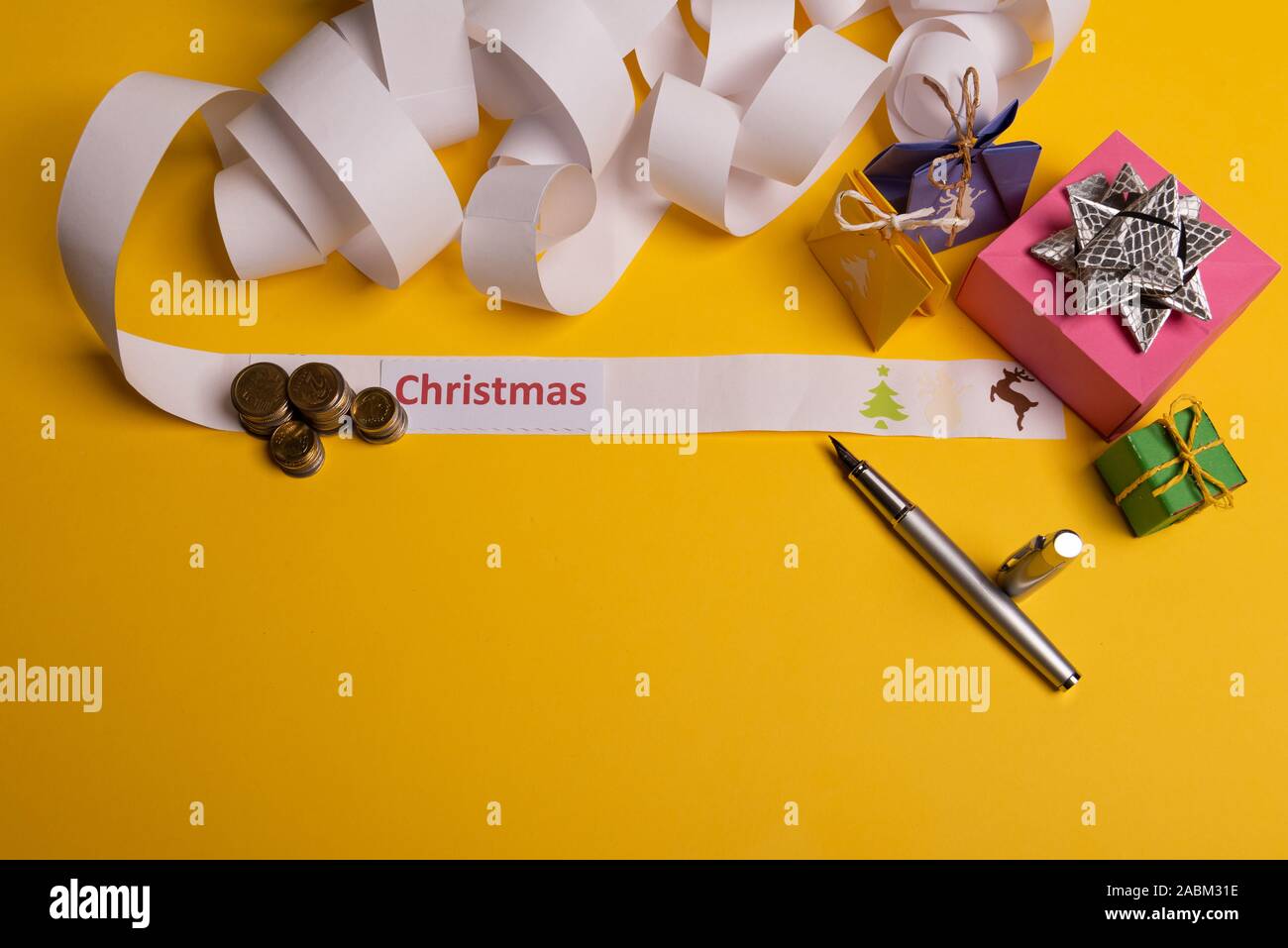 Long twisted expanded letter for Santa Claus. Copy space. yellow ...