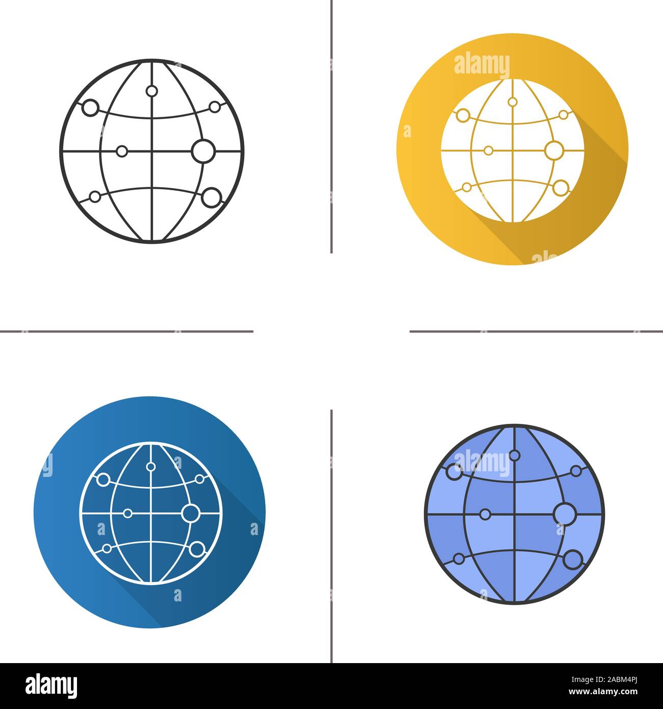 Globe model with route points icon. Flat design, linear and color ...