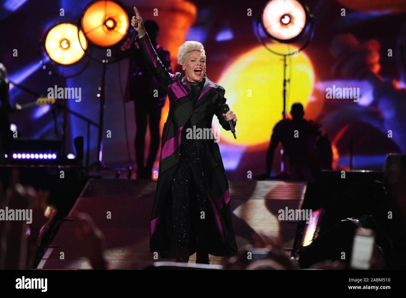 The singer "Pink" at her performance in the Munich Olympic Stadium ...
