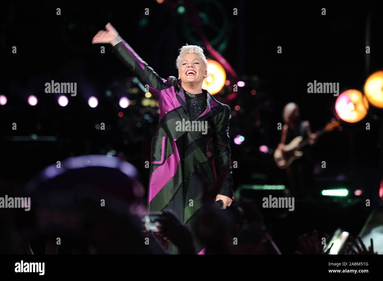 The singer "Pink" at her performance in the Munich Olympic Stadium ...