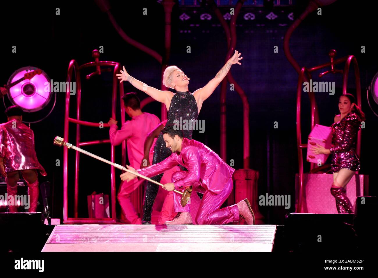 The singer "Pink" at her performance in the Munich Olympic Stadium ...