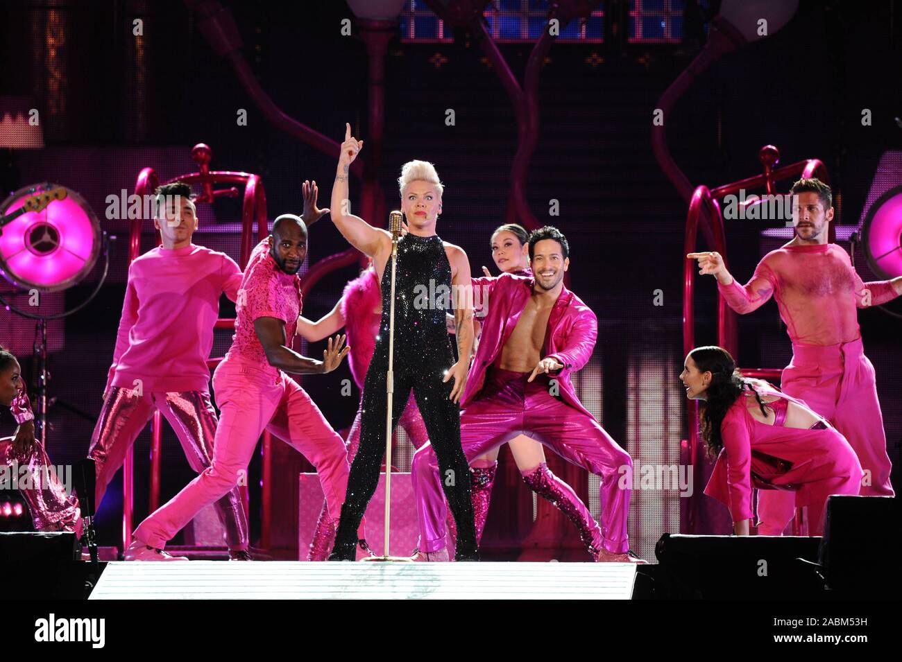 The singer "Pink" at her performance in the Munich Olympic Stadium ...