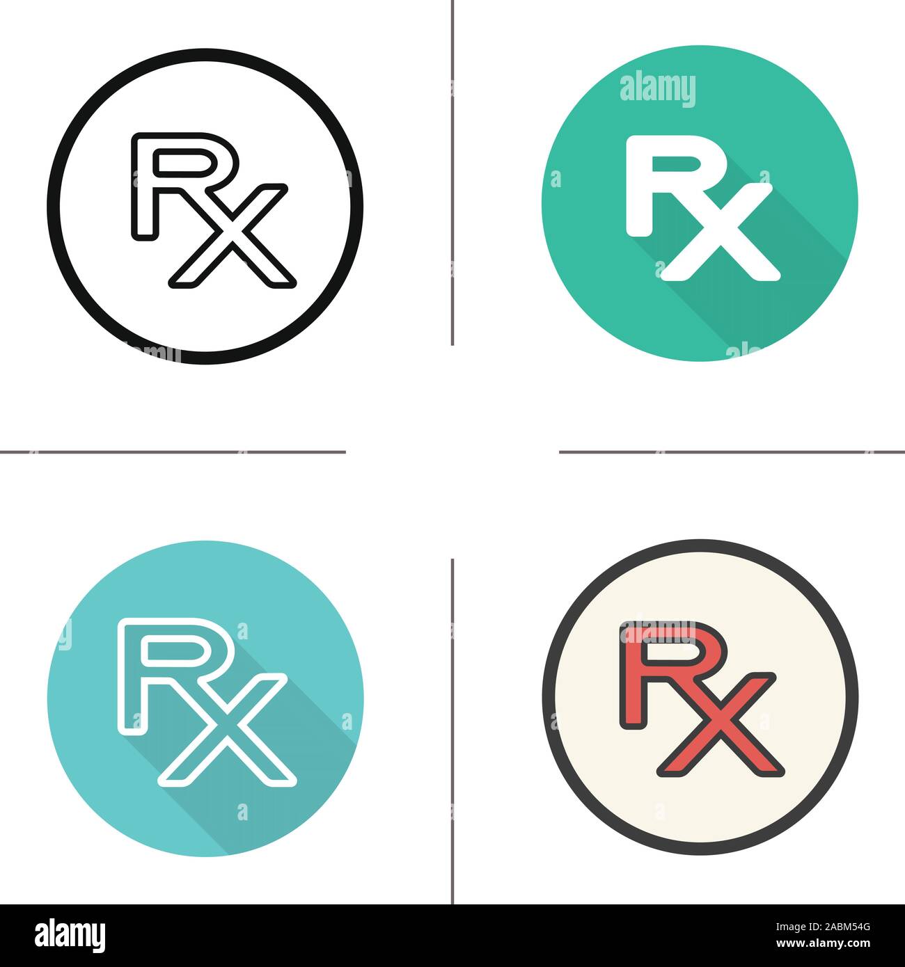Rx icon. Flat design, linear and color styles. Medical prescription ...