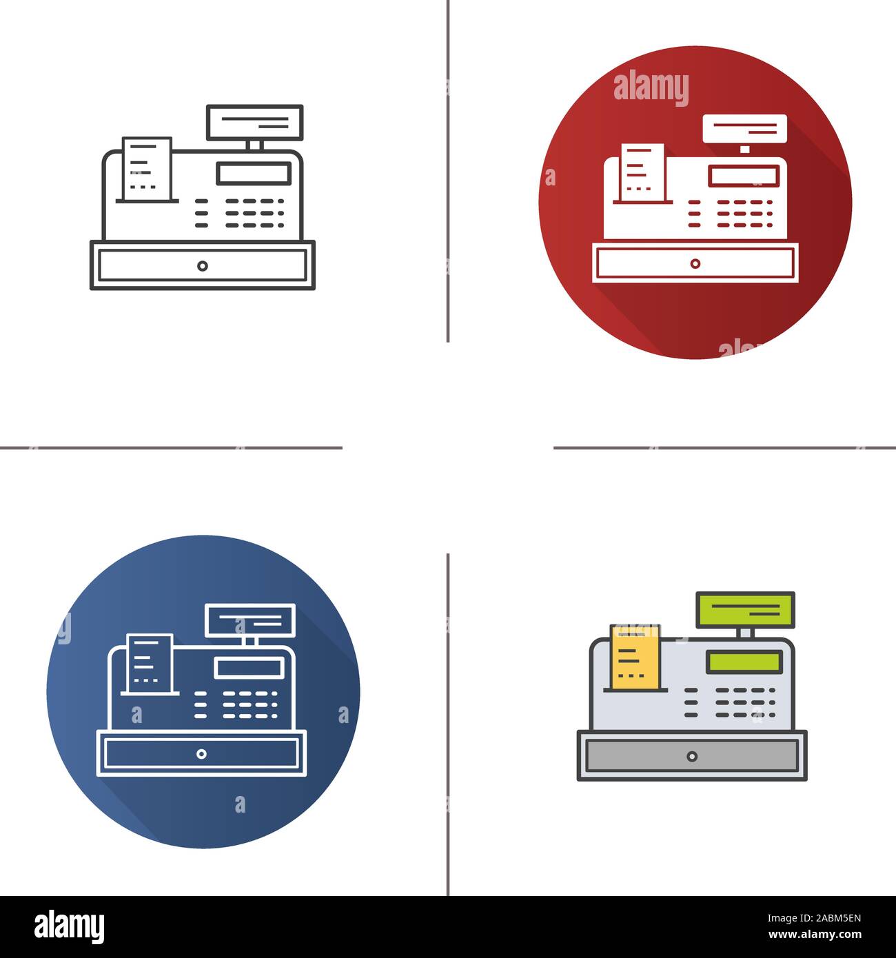 Cash register icon. Flat design, linear and color styles. Isolated ...