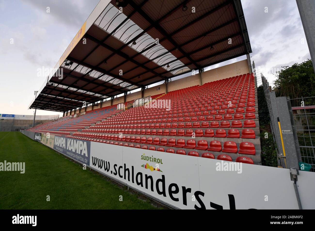 Renovated east stand in the municipal stadium Sportpark Unterhaching ...