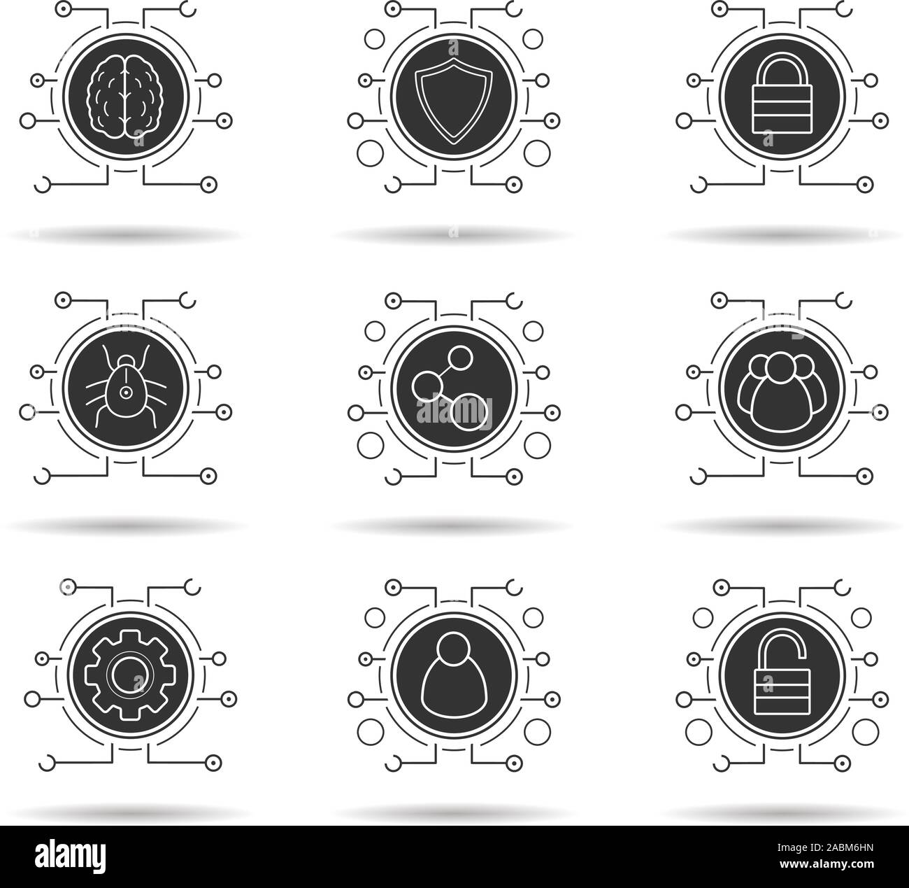 Cyber security icons set. Cloud computing. Neural networks, user group ...