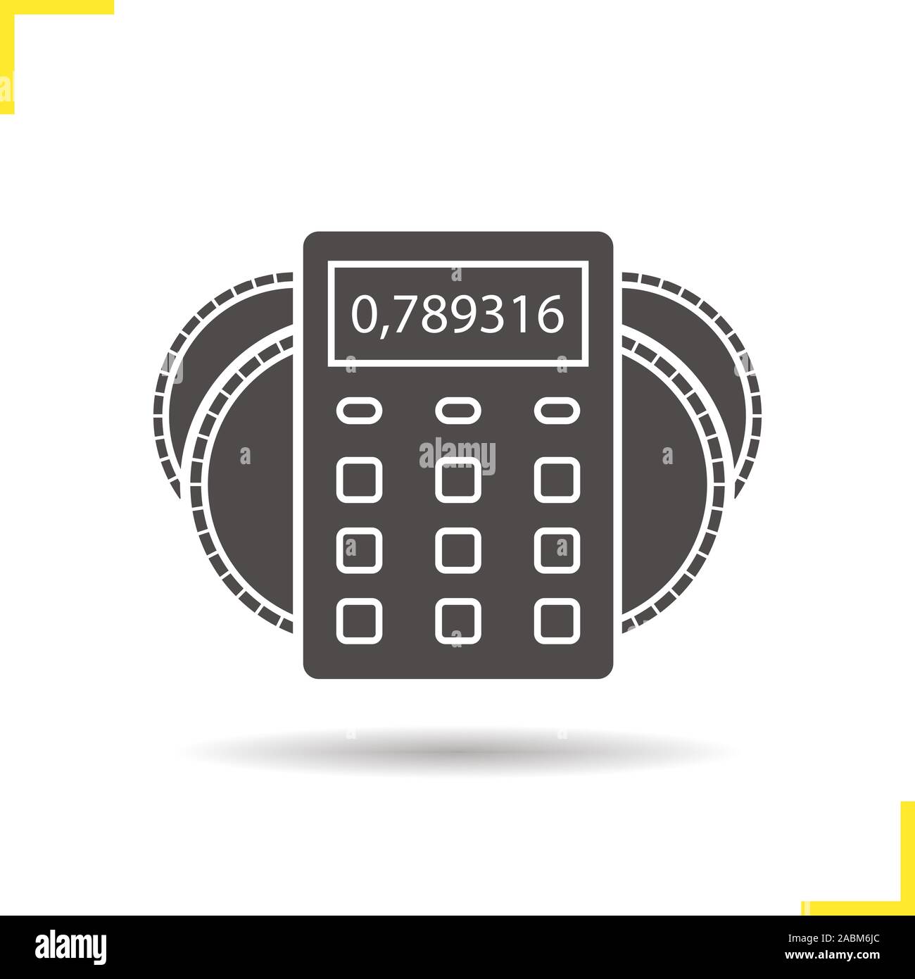 Calculator with coins icon. Financial planning. Drop shadow silhouette ...