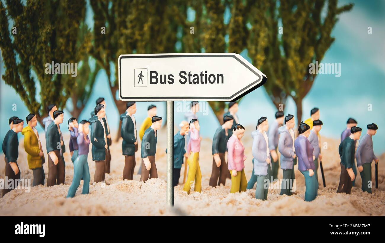 Street Sign the Direction Way to Bus Station Stock Photo - Alamy