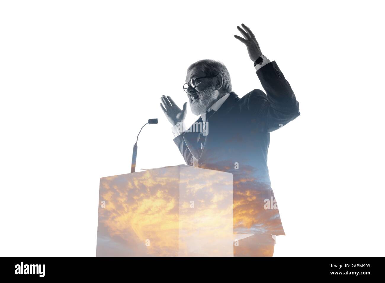 Angry. Speaker, coach or chairman during politician speech isolated on ...