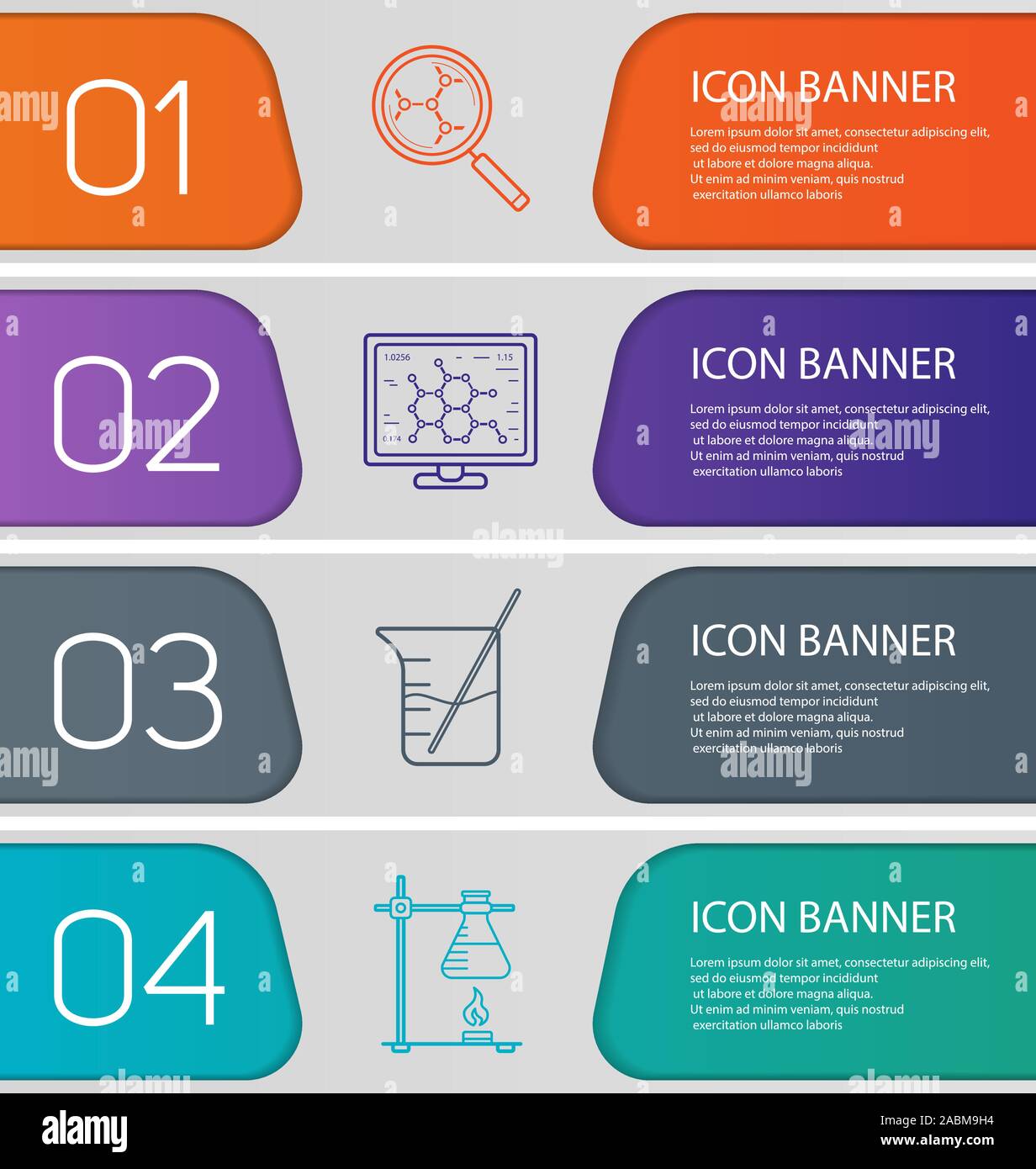 Laboratory banner templates set. Easy to edit. Beaker, molecular ...