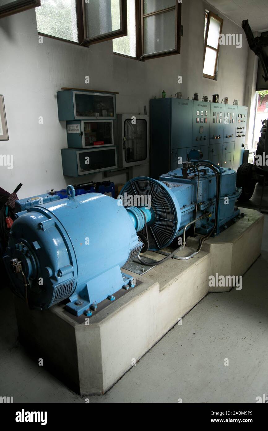 The generator of the Bäckermühle hydropower plant in Munich. [automated ...