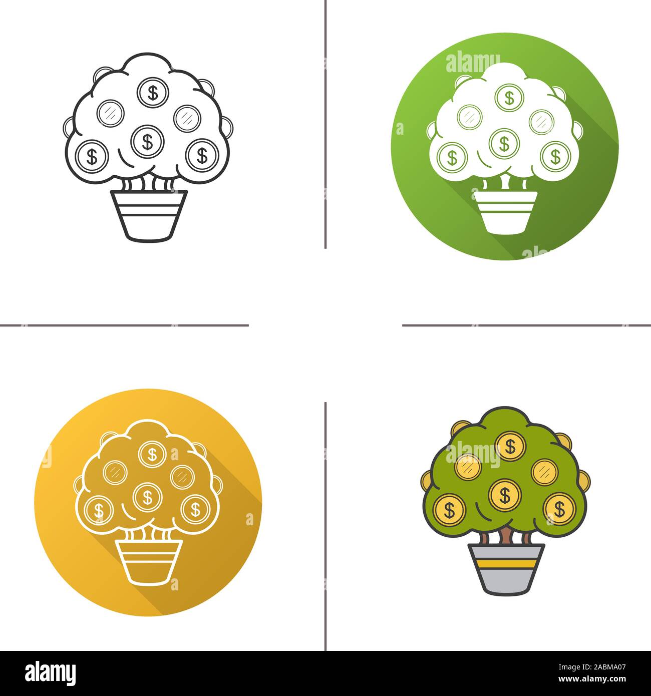 Money tree icon. Flat design, linear and color styles. Income growth ...