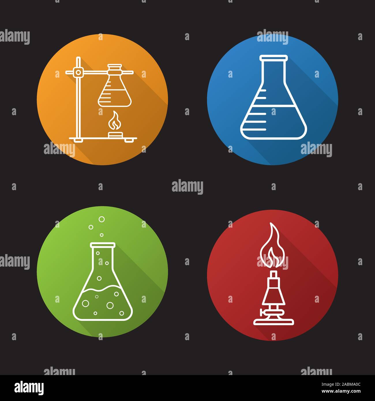 School chemical laboratory. Flat linear long shadow icons set. Chemical ...