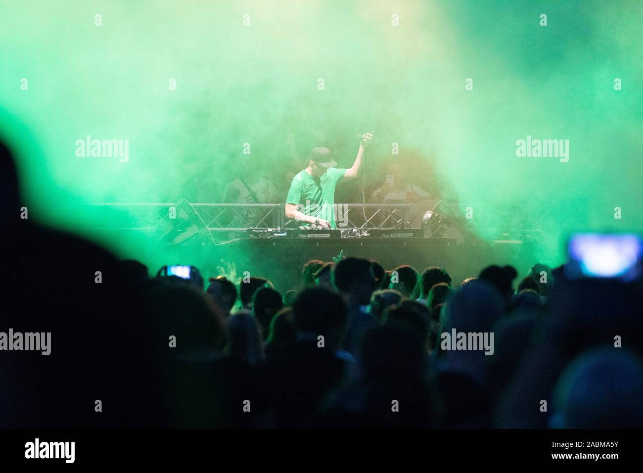 Techno-DJ Dr. Motte at the DJ desk at the Electric Summer Festival Open ...