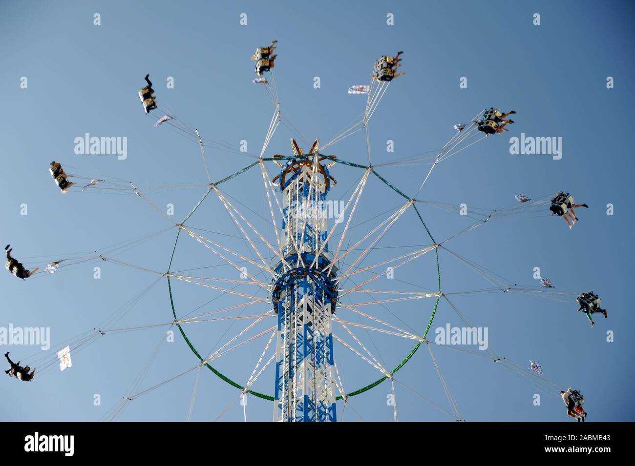 Chain carousel on the Oidn Wiesn on the Munich October. [automated ...