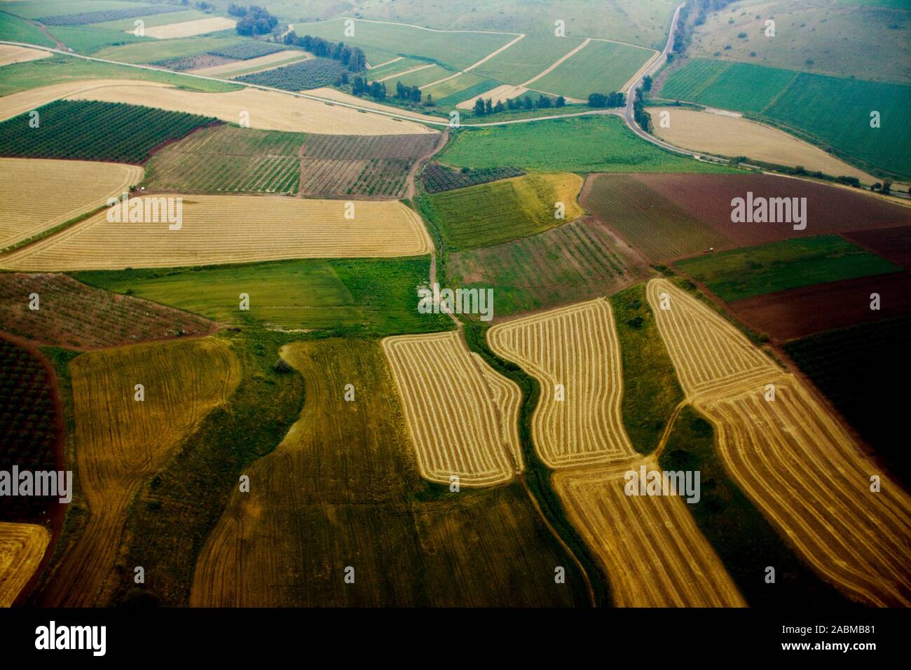 Aerial view of agricultural fields in the Jezreel Valley Israel Stock ...