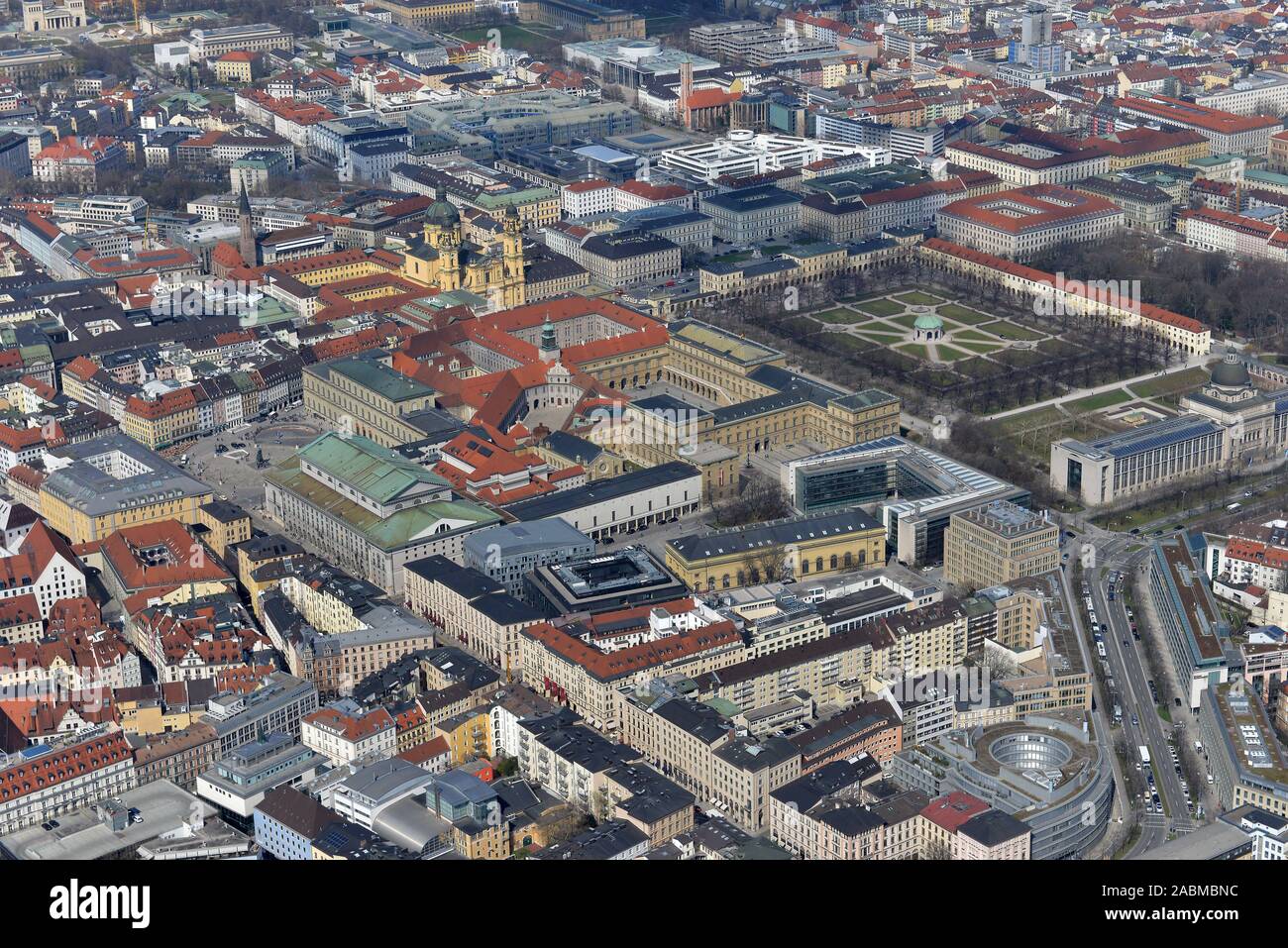 Munich from above. View of the Hofgarten, the State Chancellery and the ...