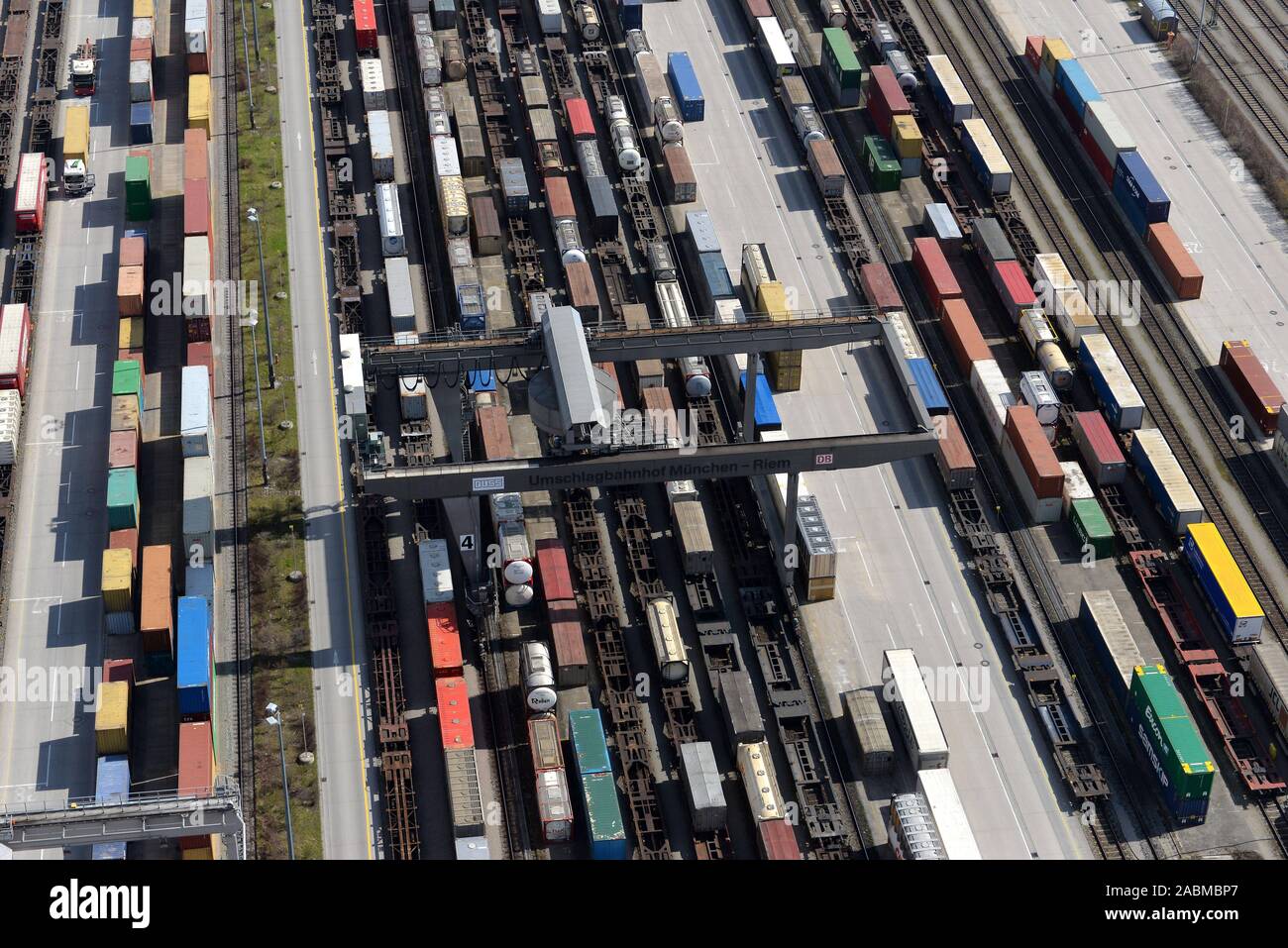 Aerial view of the transshipment station in Munich-Riem. [automated ...