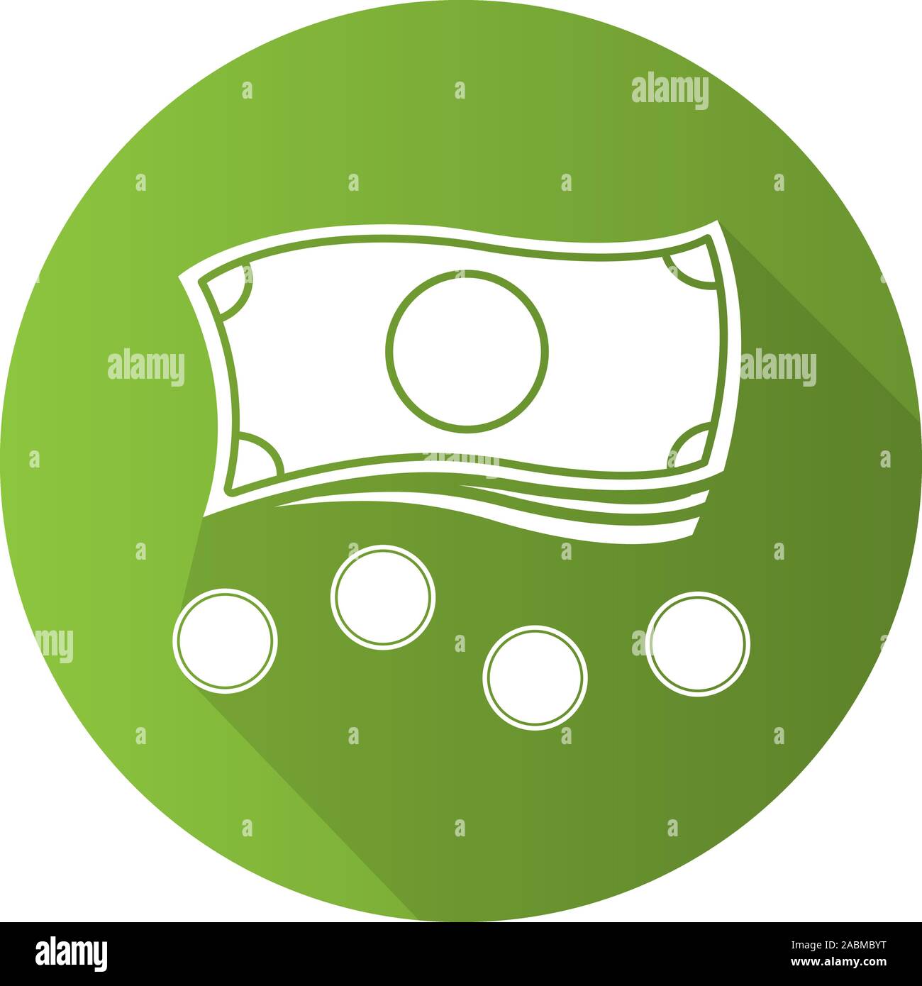 Money flat design long shadow icon. Cash and coins. Vector silhouette ...