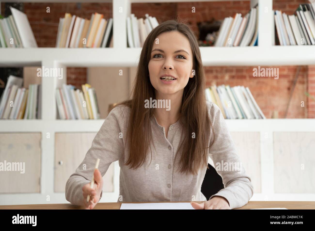 Young hr manager holding video call job interview Stock Photo - Alamy