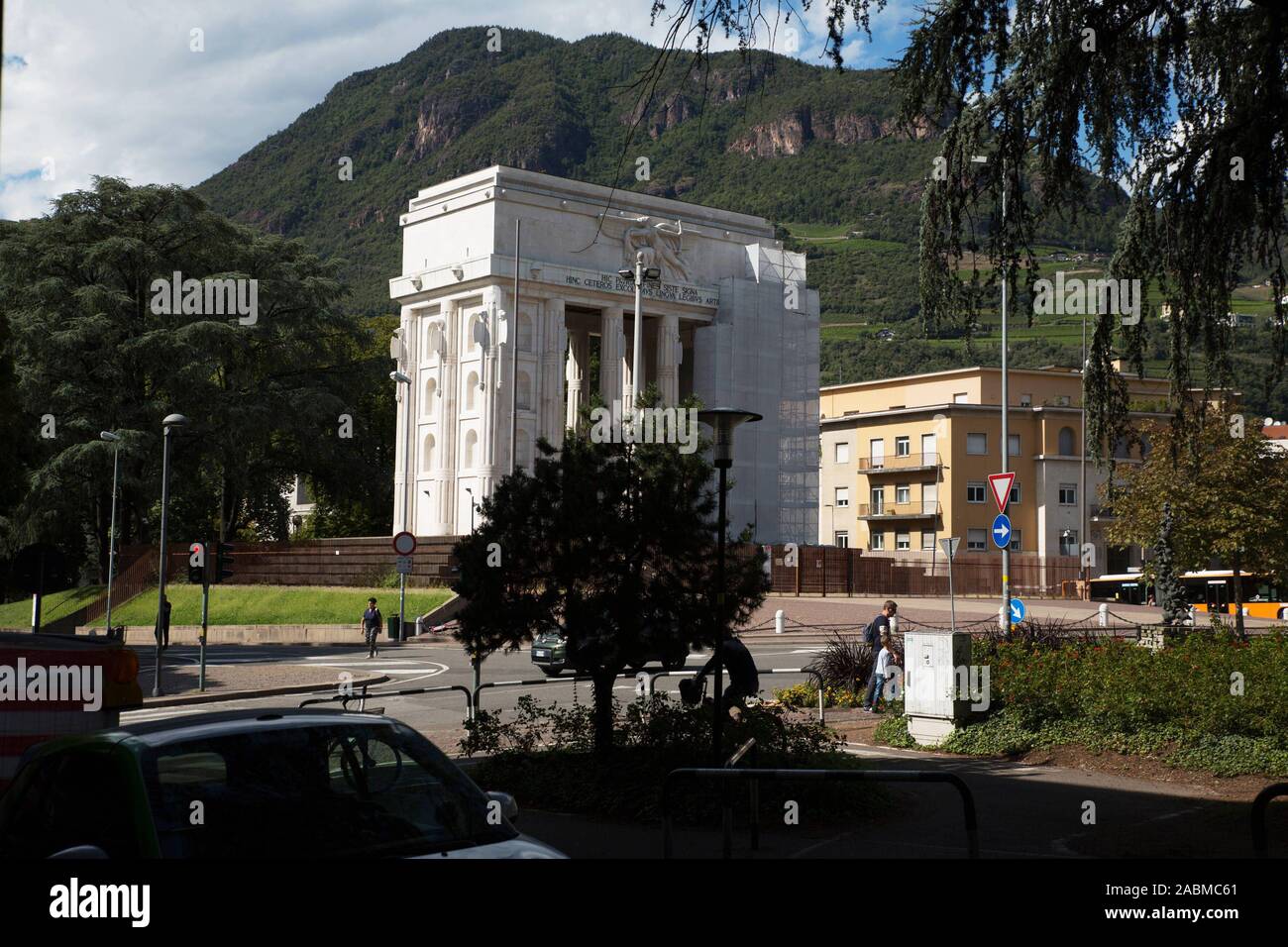 The victory monument in Bolzano near the Talfer Bridge. The monument ...