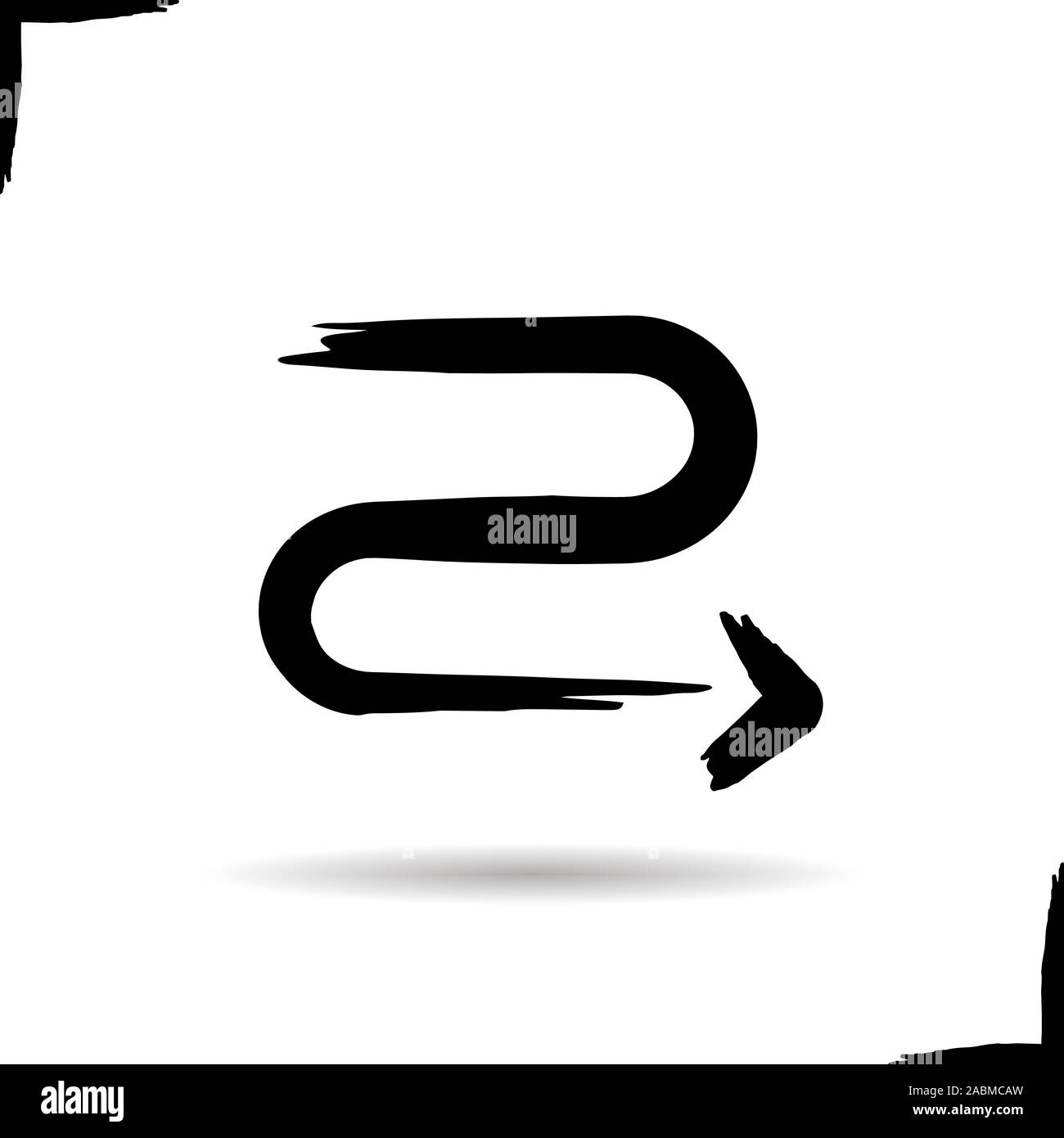 Curved ink arrow icon. Drop shadow brush stroke direction symbol ...