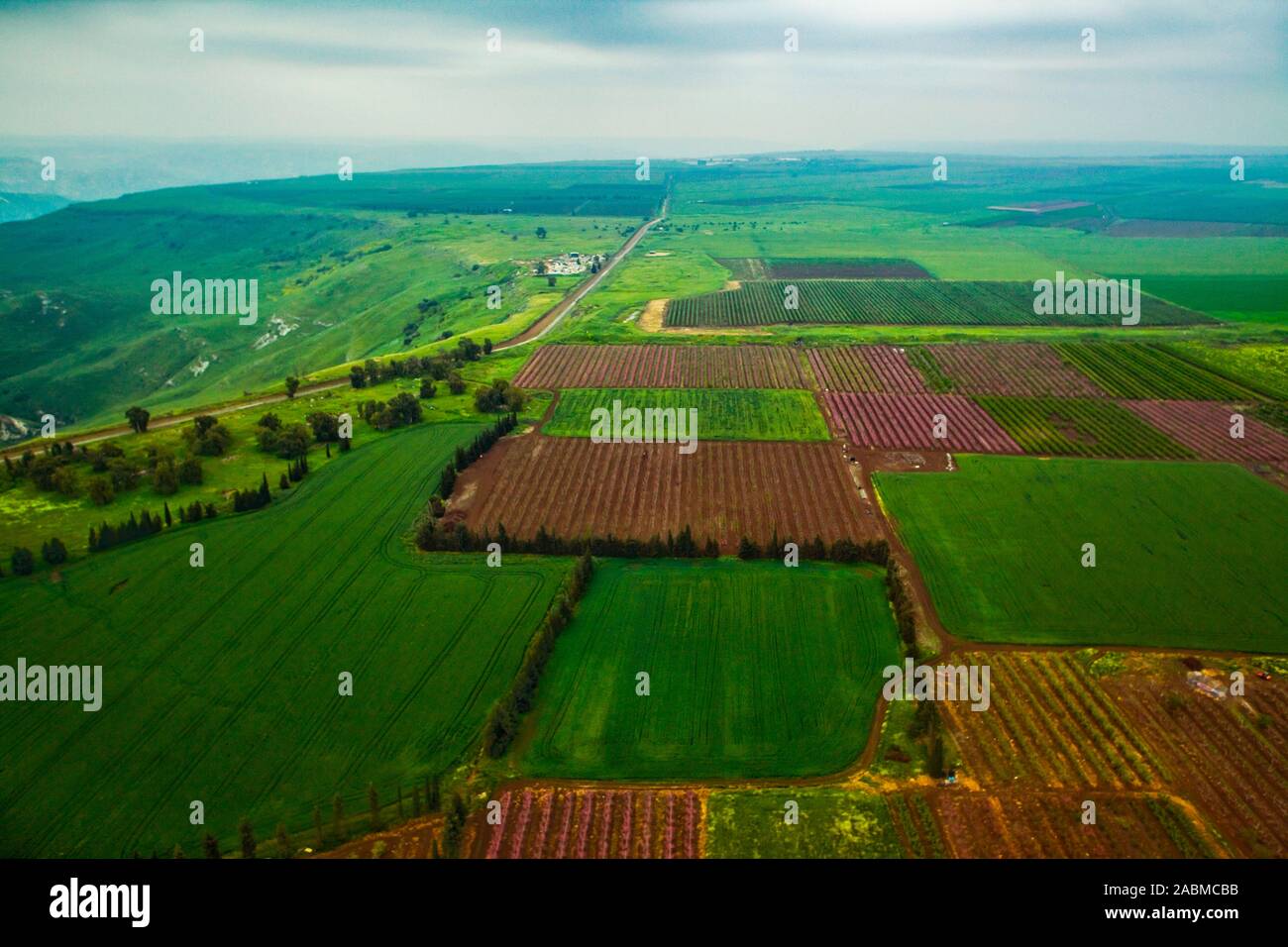 Aerial view of agricultural fields in the Jezreel Valley Israel Stock ...