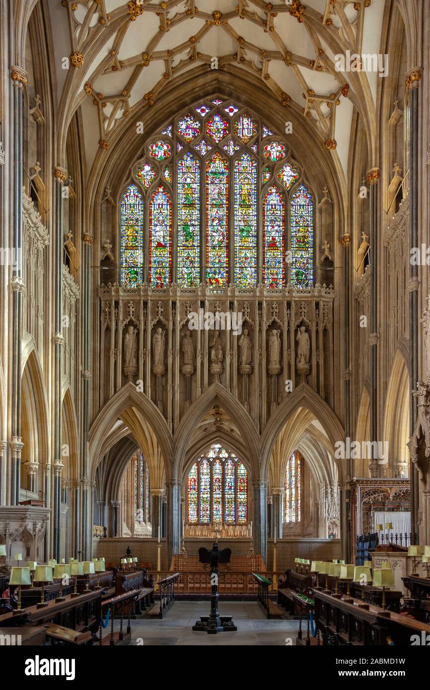 Interior of the medieval Cathedral at Wells in Somerset, England. Built ...