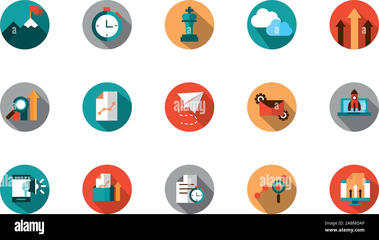 business strategy network icons set block shadow vector illustration ...