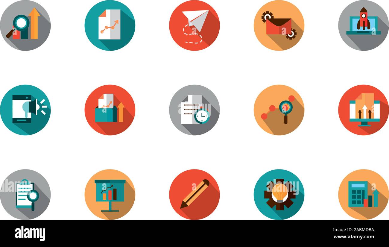 business strategy network icons set block shadow vector illustration ...