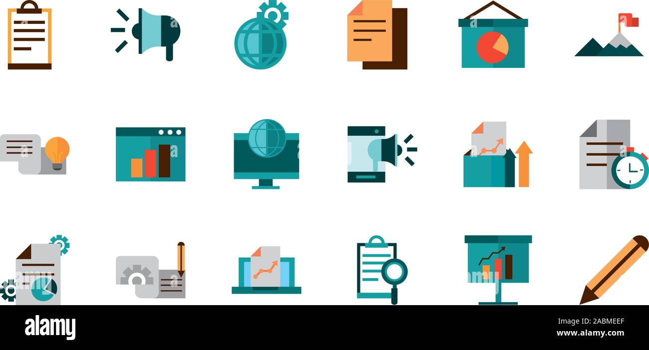 business strategy network icons set vector illustration Stock Vector ...